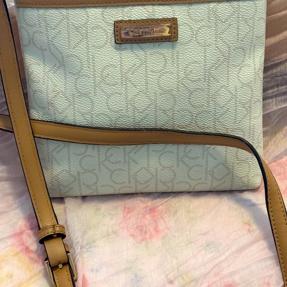 Calvin Klein | Bags | Calvin Klein Blue Tan Crossbody Bag | Poshmark
